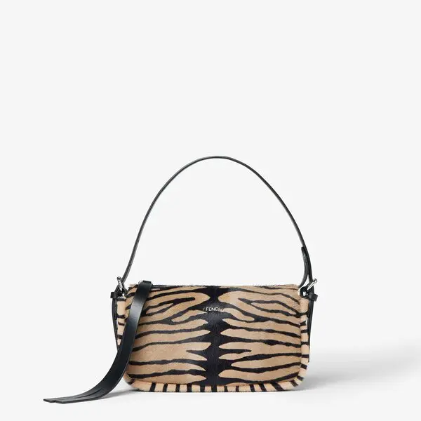 Fendi Zipper Top Small Tiger-print Cavallino Leather Bag - [brown]